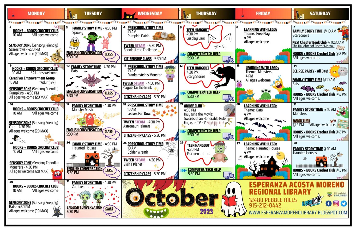 Esperanza Acosta Library October Events Todoelpaso