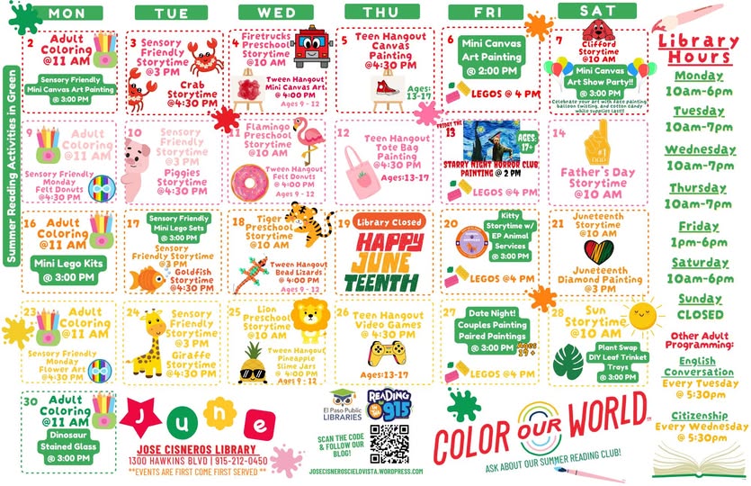 Color Our World – June Programs at Jose Cisneros Cielo Vista Library ...