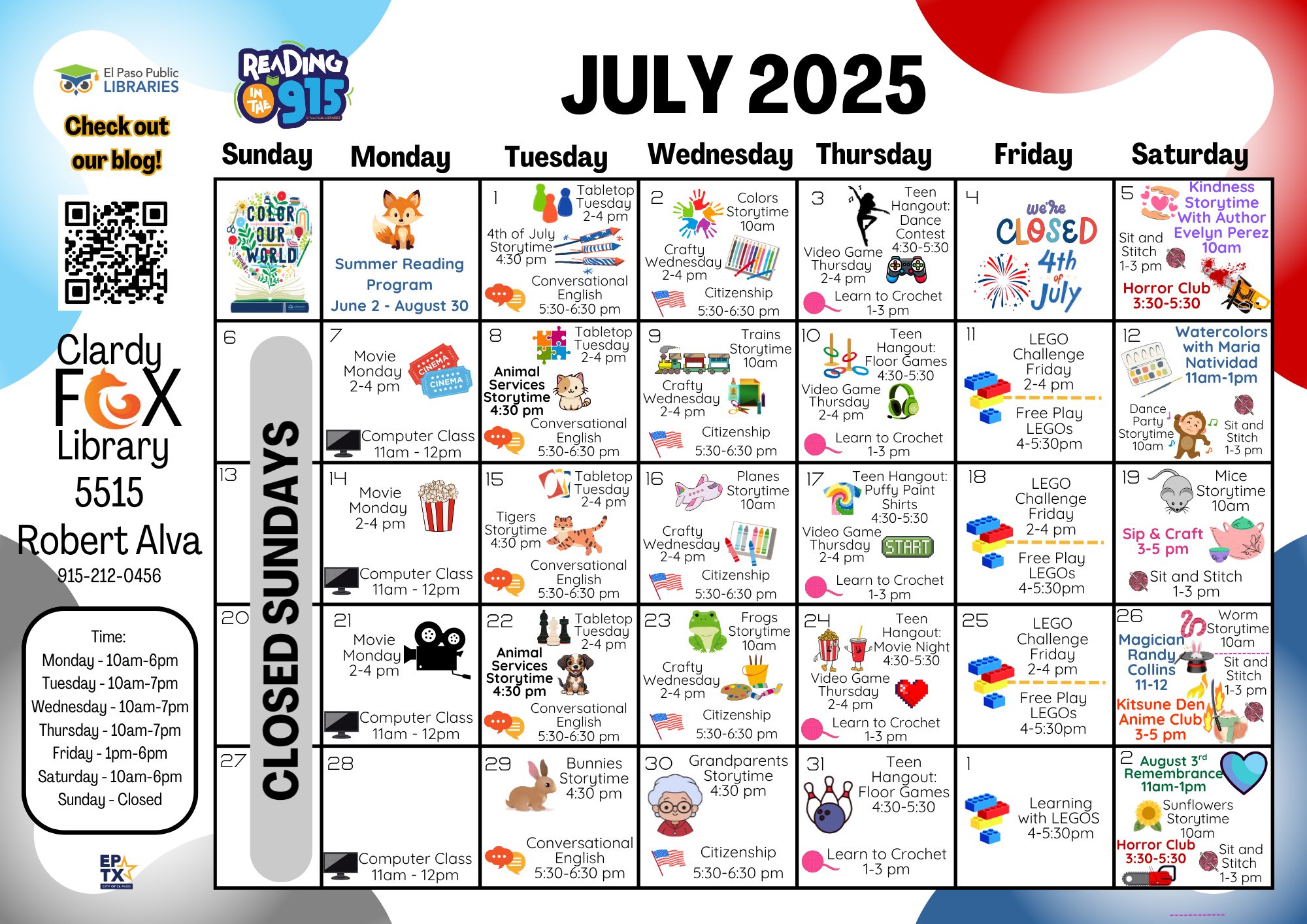 Clardy Fox Library – July 2025 Activities - ToDoElPaso.com